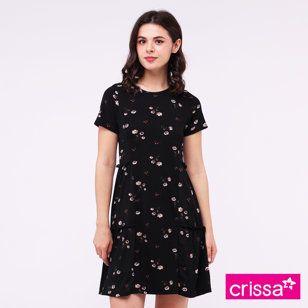 Crissa Printed Rib Knits Short Sleeves Dress CSDT16-0046 | Shopee ...