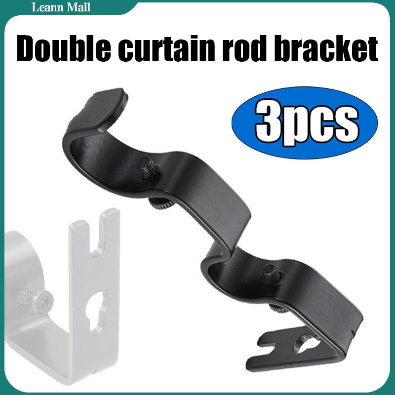 3Pcs/Set Double Rod Curtain Rod Holder Black Double Curtain Rod Bracket ...