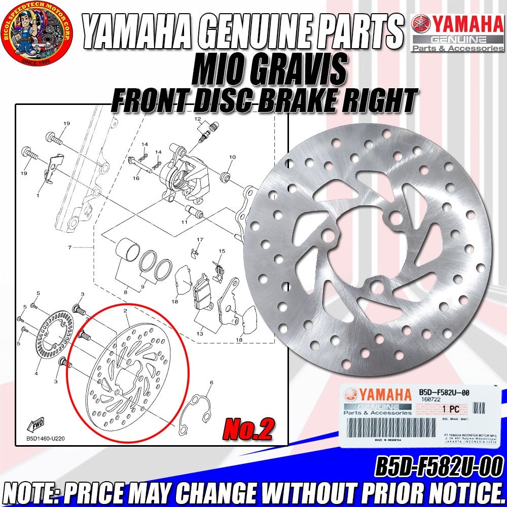 MIO GRAVIS FRONT DISC BRAKE RIGHT (YGP) (GENUINE: B5D-F582U-00 ...