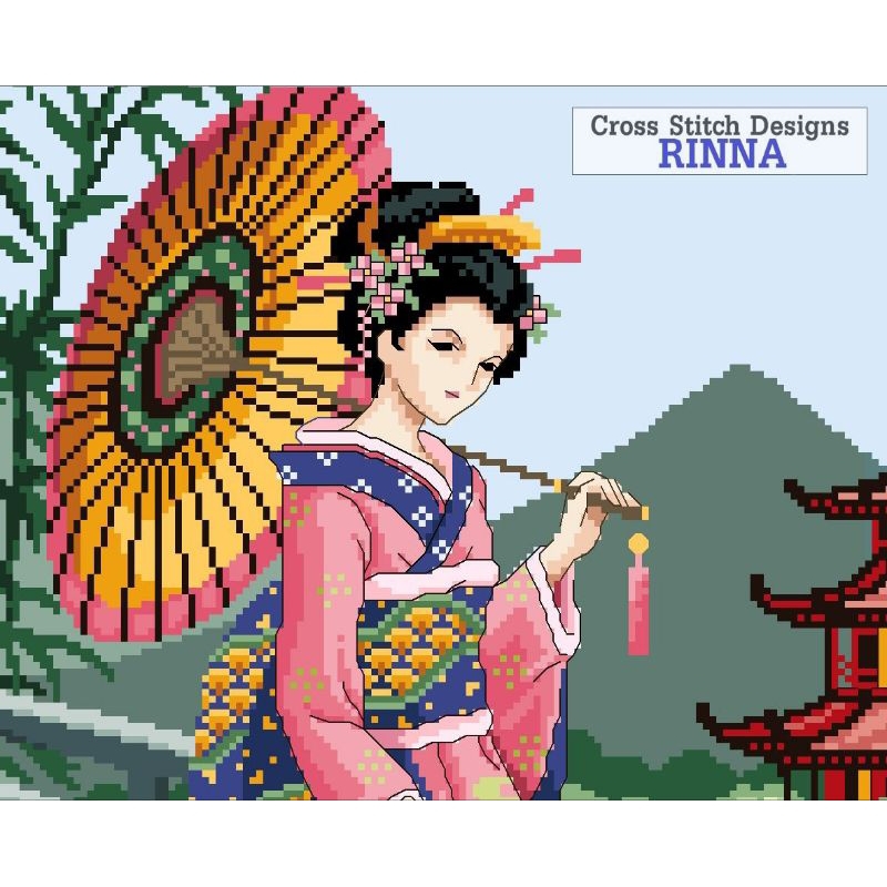 Cross Stitch PATTERN only-GEISHA STROLL -Japanese Geisha Design ...
