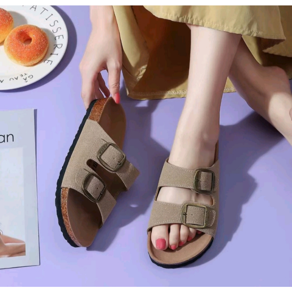 SHUTA Women casual Sandals two strap canvas buckled slippers for men ...