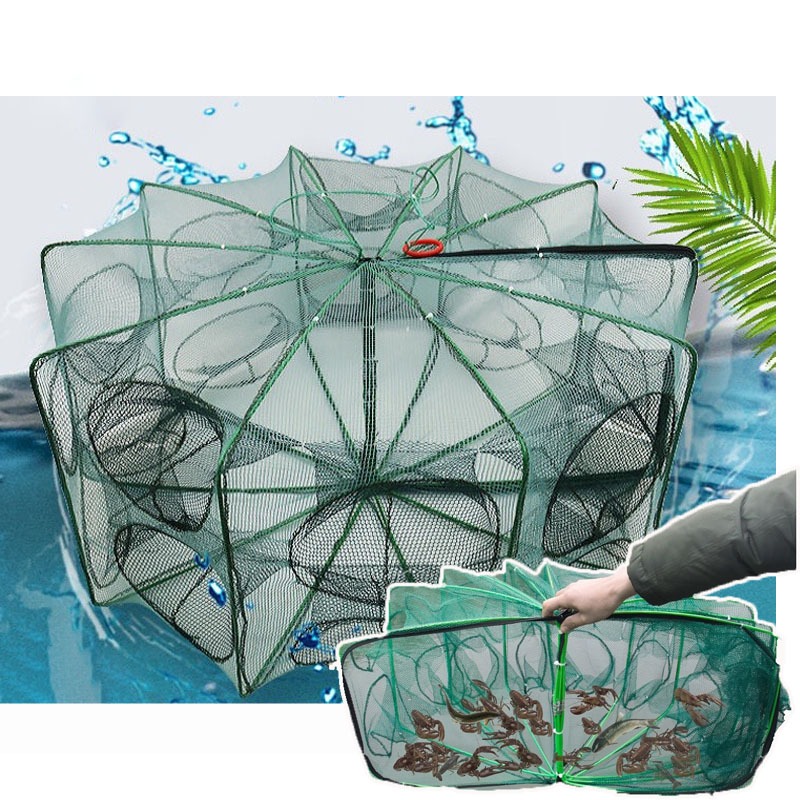 Mitsushi Folding Fish Net Shrimp Cage Crab Trap Fish Trap Cast Fishnet ...