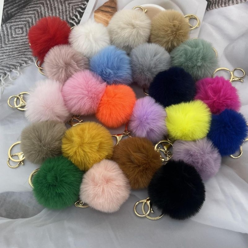 Fluffy Pom Pom Keychain Soft Faux Rex Rabbit Fur Ball Car Keyring ...