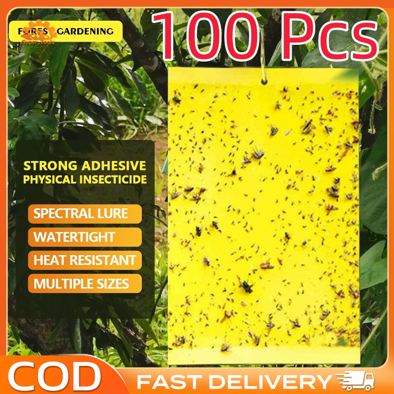 100Pcs Strong Flies Traps Bugs Sticky Board Yellow Double-Sided Sticky ...