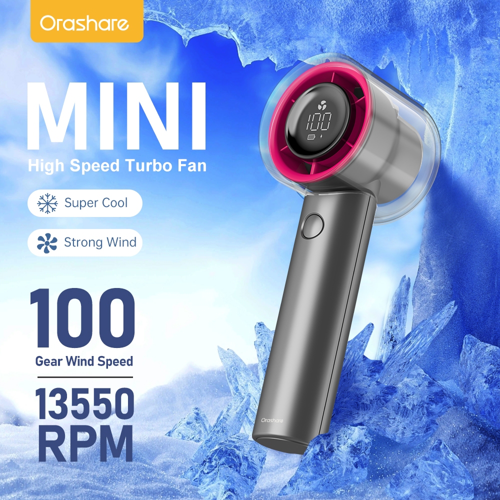Orashare HF04 Mini Fan 4000mAh Rechargeable Handheld Fan 100 Gear Digital Display Turbo Wind ...