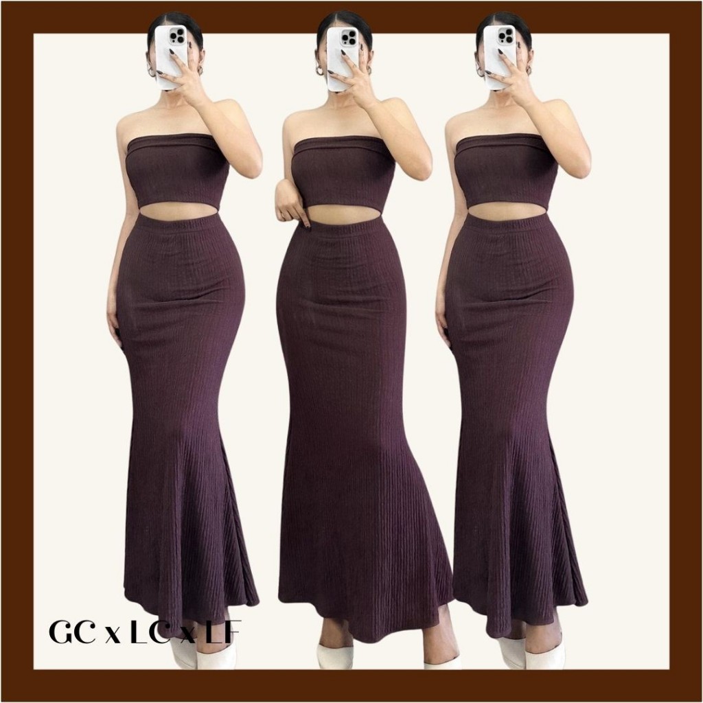 TAYLOR Bark Crepe Garterized Tube Maxi Fishtail Highwaisted Non-Slit ...