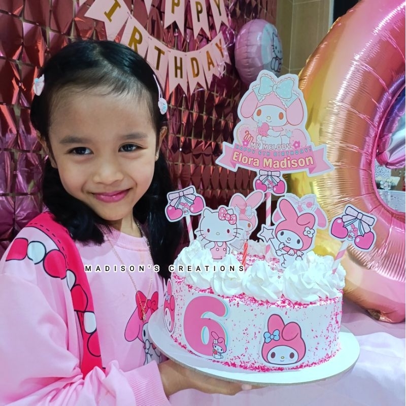 My Melody w/ HKitty Party Cake Topper/Banner, Backdrop Set (Personalize ...