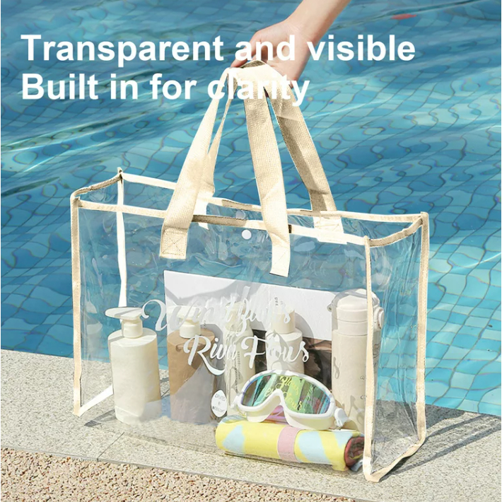 Transparent PVC Beach Bag Tote Bag Waterproof Lightweight Folding ...