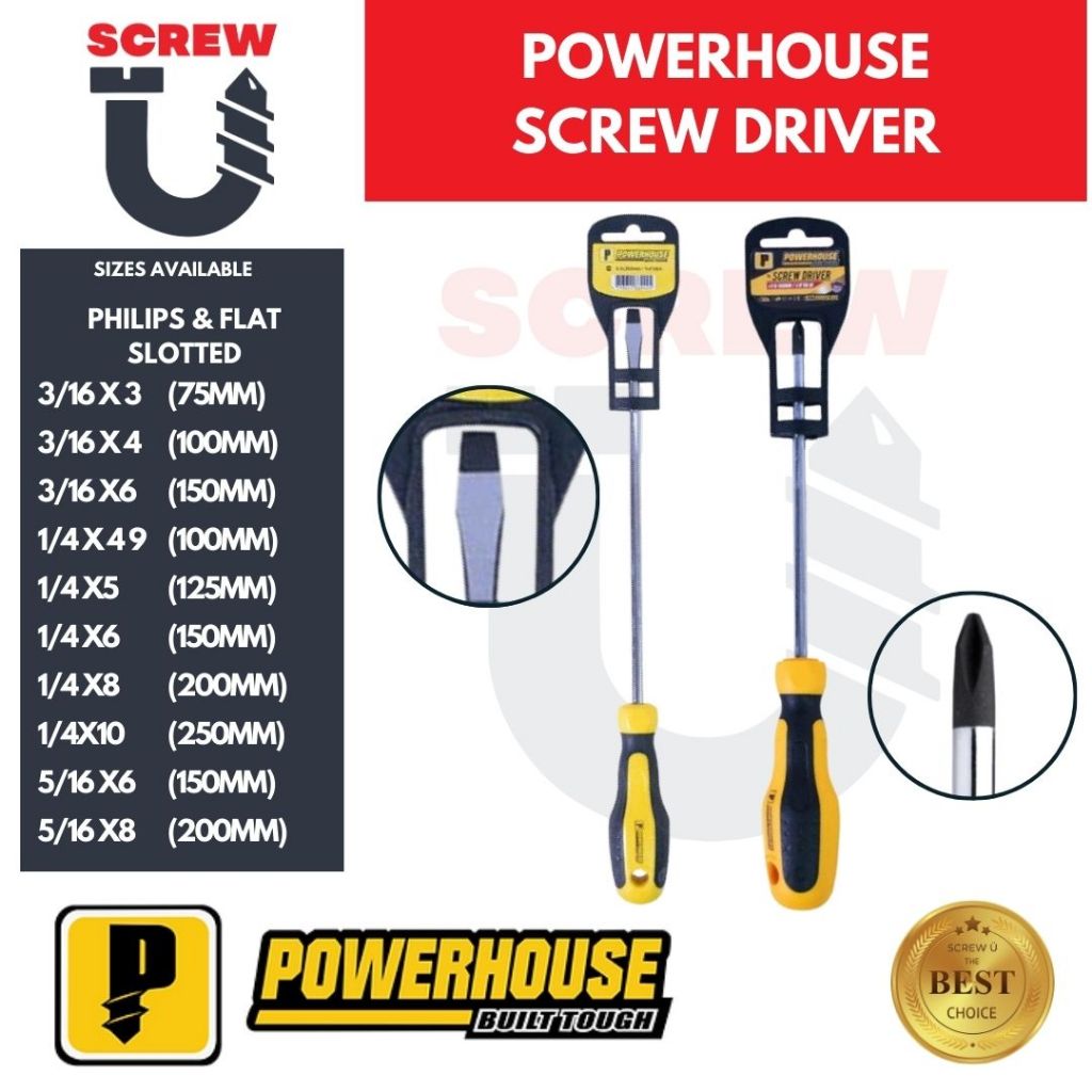 Powerhouse PHILLIPS/FLAT Screwdriver PHHT | Sold Per Piece | Shopee ...
