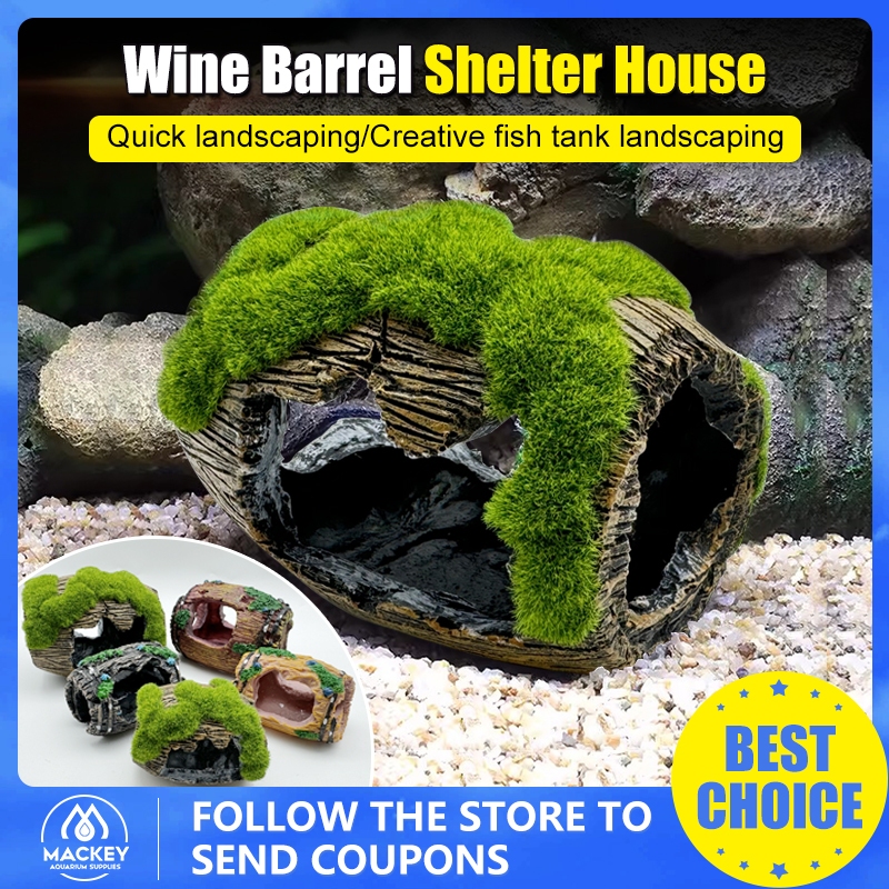 Aquarium Wine Barrel Pirate Boat Volcano Resin Ornament Artificial ...