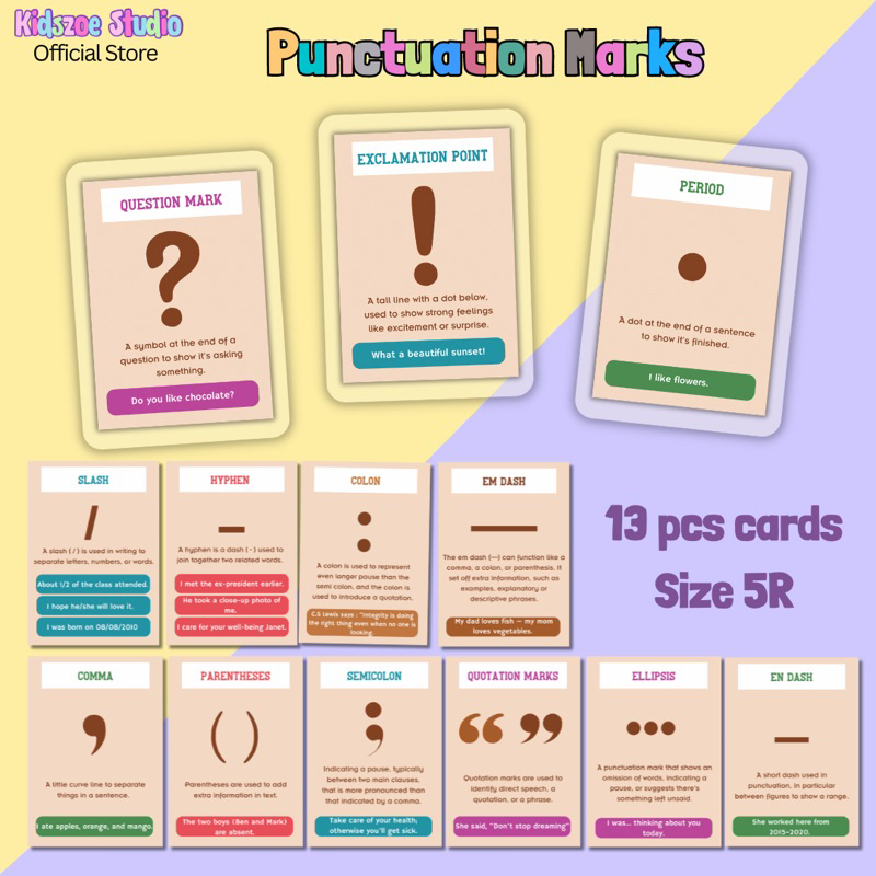 Punctuation Marks English laminated flashcards for kids early grammar ...