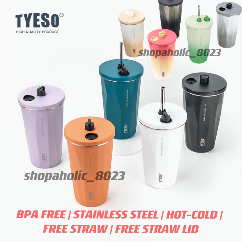 Tyeso Brand Coffee Mug Vacuum Insulated Tumbler with Straw Stainless Steel Water Bottle 600ML ...