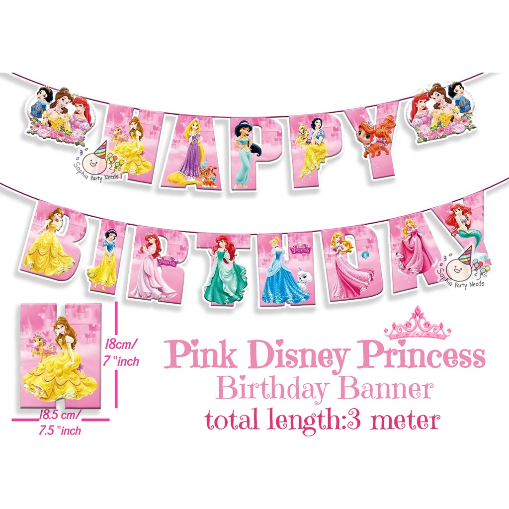 Disney Princesses Happy Birthday Banner Cinderella Snowhite Ariel ...
