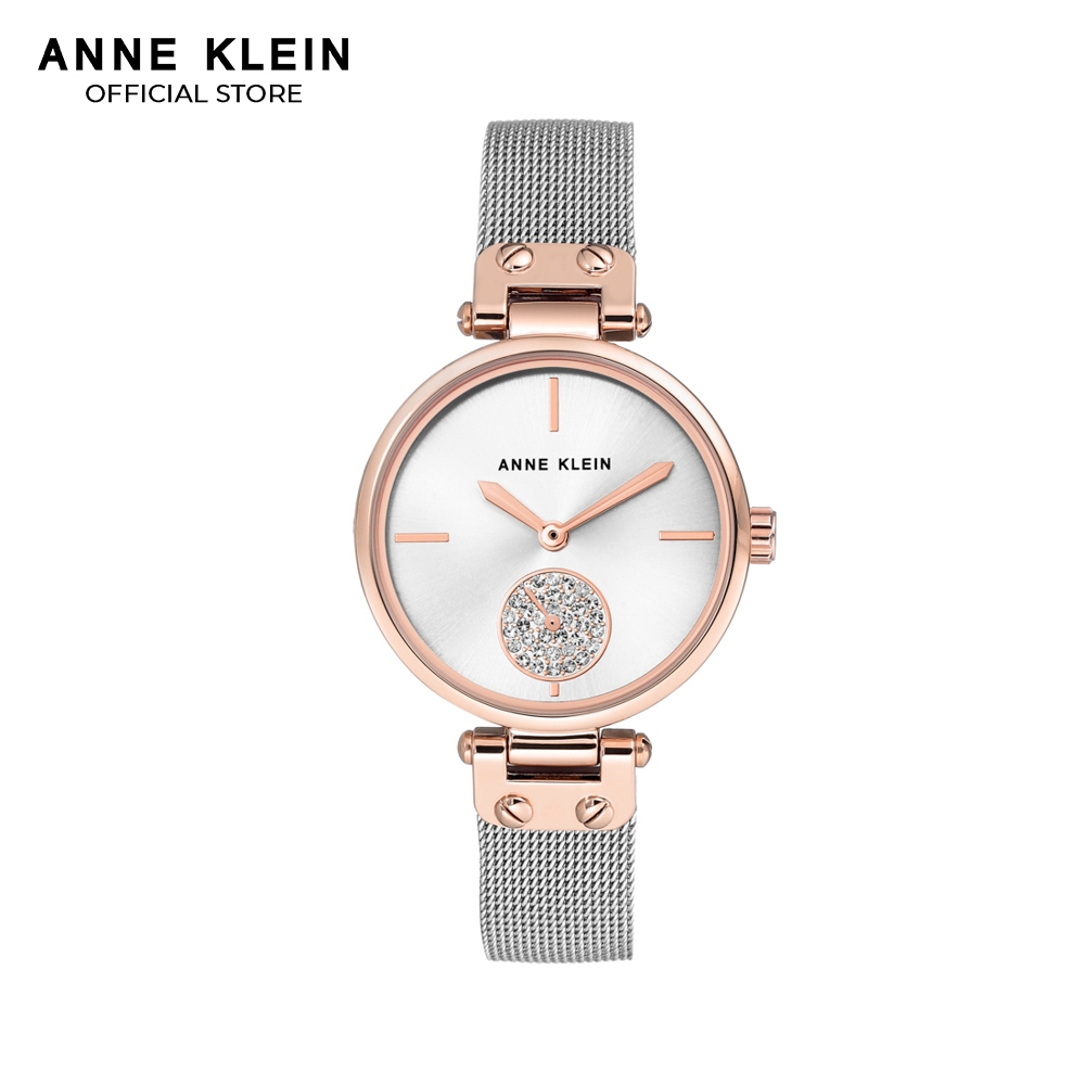 Anne Klein AK3001SVRT0000 Rose Gold Round Watch with Silver Dial and ...