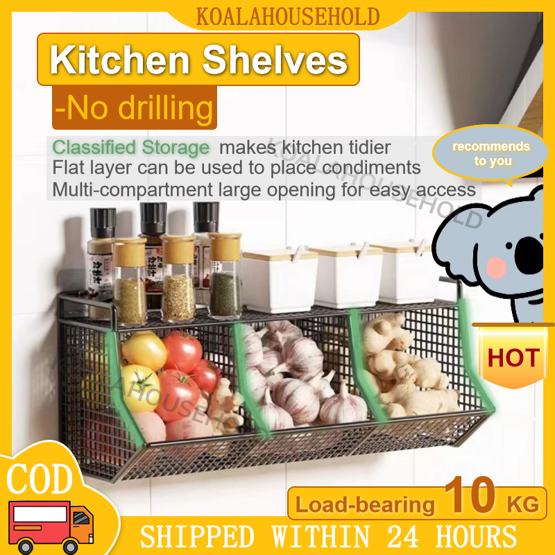 Onion and garlic organizer Rack Wall Hanging Basket Free Punching ...