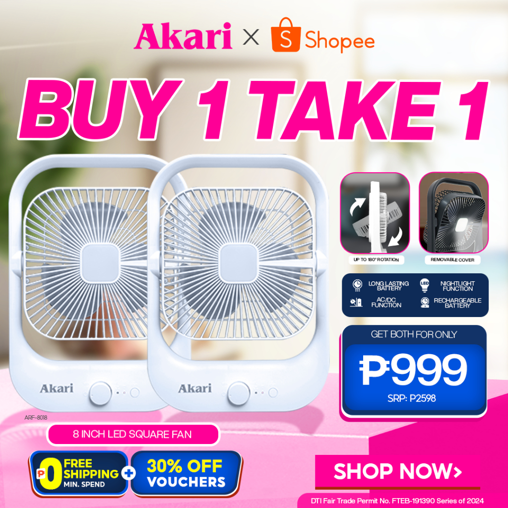 Akari Buy 1 take 1 Rechargeable Square Fan with Led Light (ARF-8018 ...
