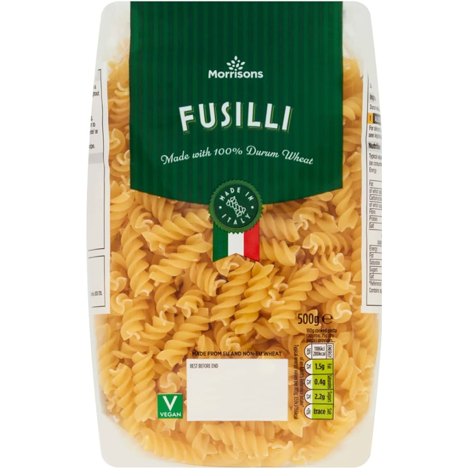 Morrisons Fusilli Pasta - Made From 100% Durum Wheat - From UK (500g ...