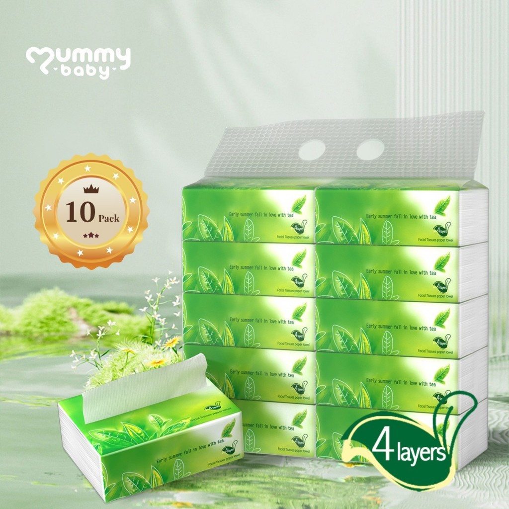 10pack GreenTea Tissue 4ply 40±4sheets Organic green tea Facial Tissue ...