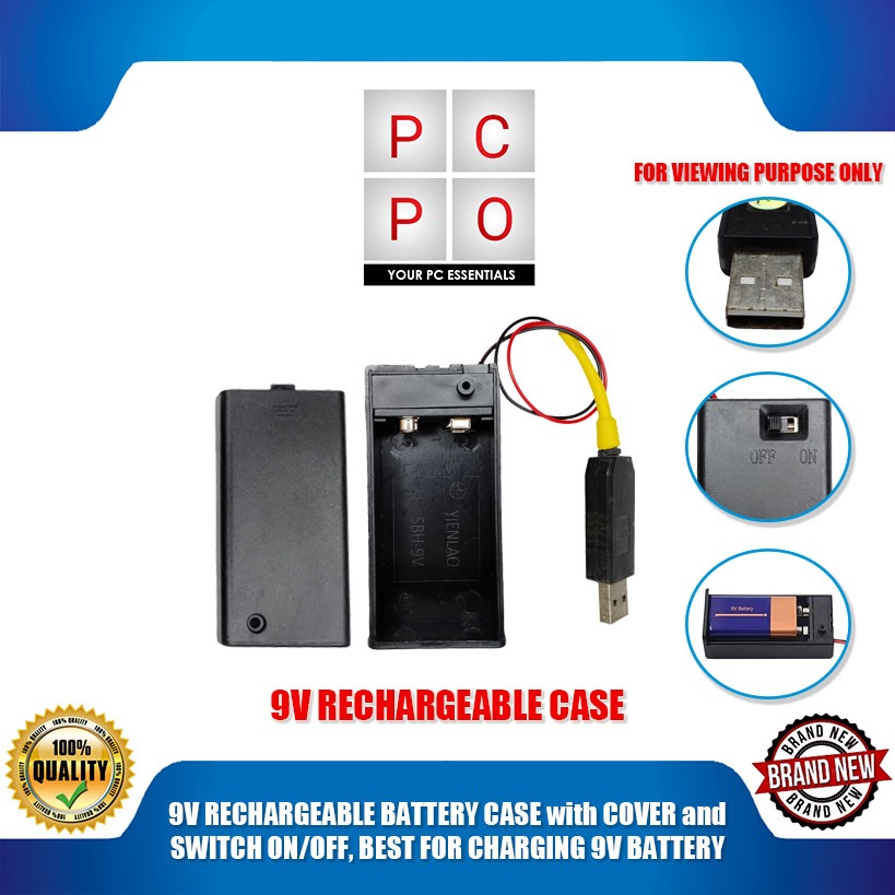 PC PO 9V RECHARGEABLE BATTERY CASE with COVER and SWITCH ON/OFF, BEST ...