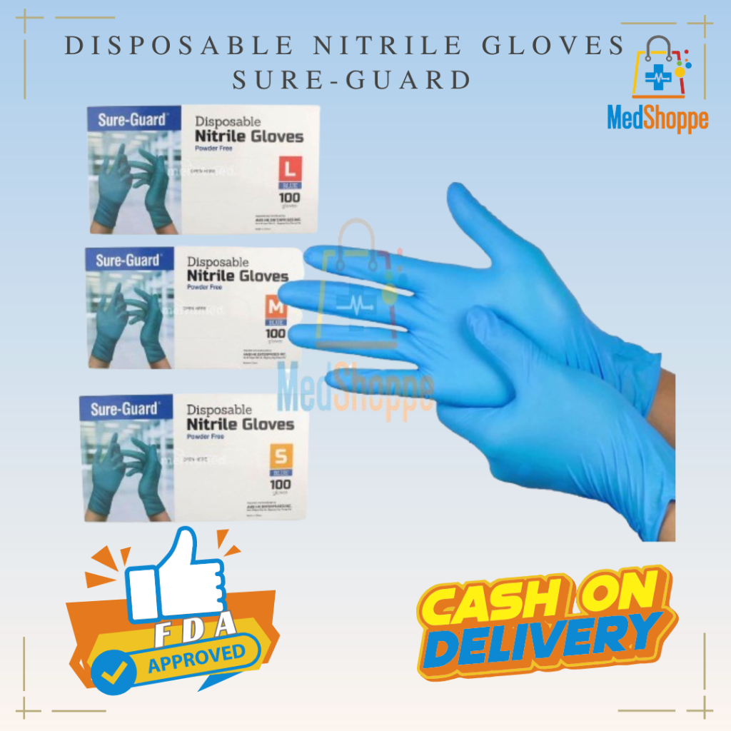 SURE-GUARD DISPOSABLE NITRILE GLOVES (100PCS/BOX) | Shopee Philippines