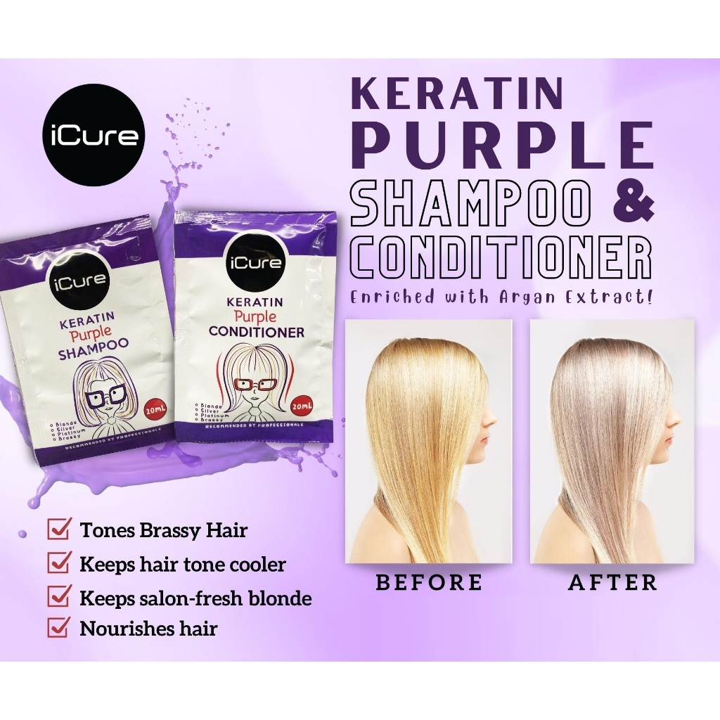 iCure Keratin Purple Shampoo or Conditioner Sachet 20ml | Shopee ...