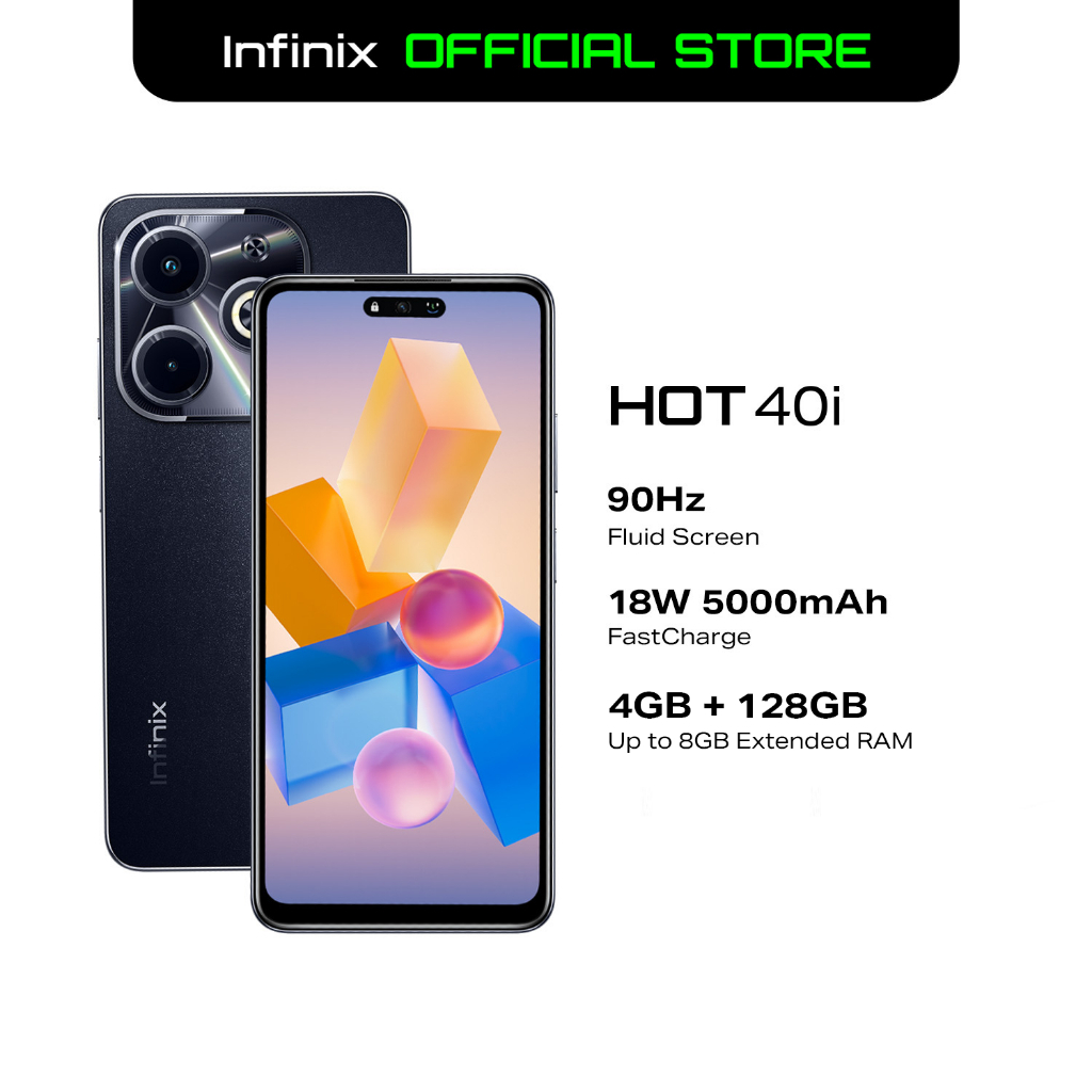 Infinix Hot 40i, up to 8GB [4+ 128GB], 6.56" HD+ 90hz Display, (1 year ...