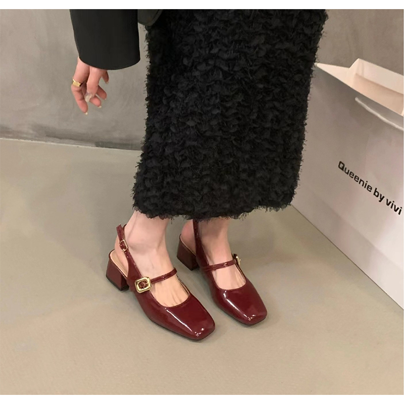 Women's French Red Toe Sandals Mary Jane Women's Shoes | Shopee Philippines