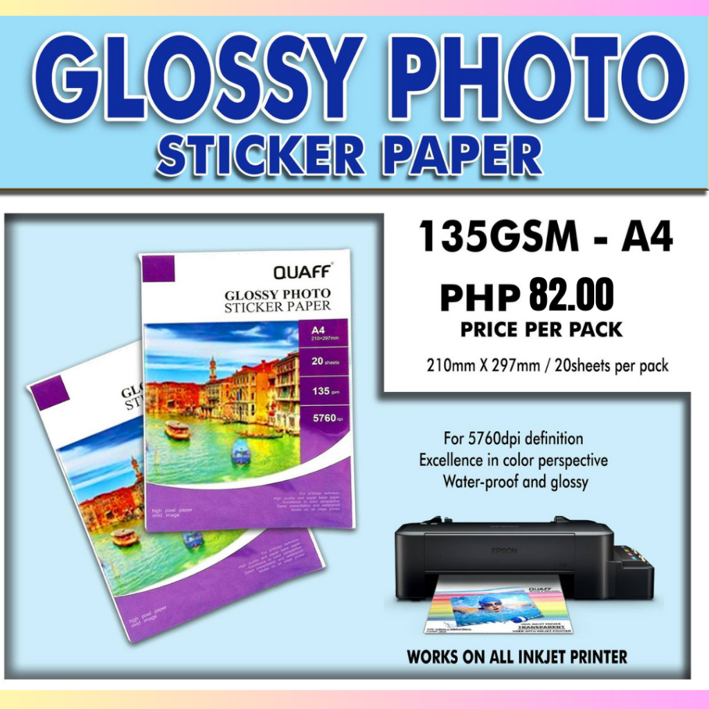 Quaff Glossy photo Sticker Paper (A4-20 sheets) | Shopee Philippines
