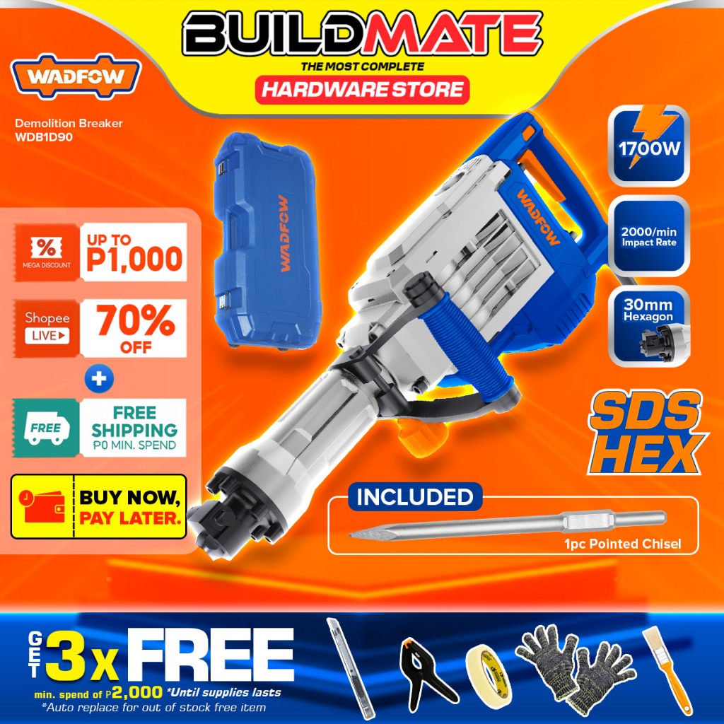 BUILDMATE Wadfow 1700W Demolition Hammer Chipping Gun for Concrete ...