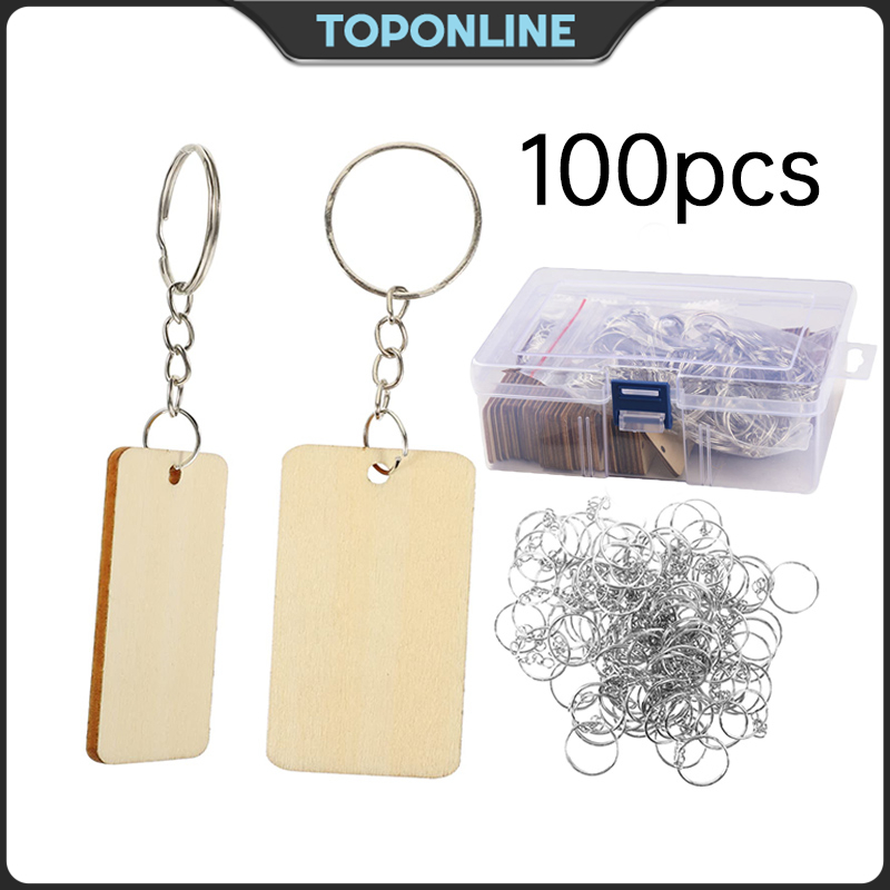 100pcs/Box 50*30mm Blank Wooden Keychain DIY Craft Rectangle Wood Tag ...