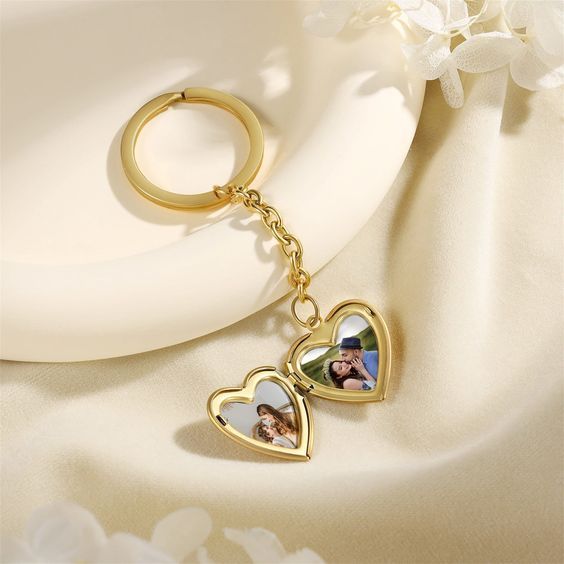 Personalized Heart-Shape Locket Keychain with Photo in Floating Frame ...