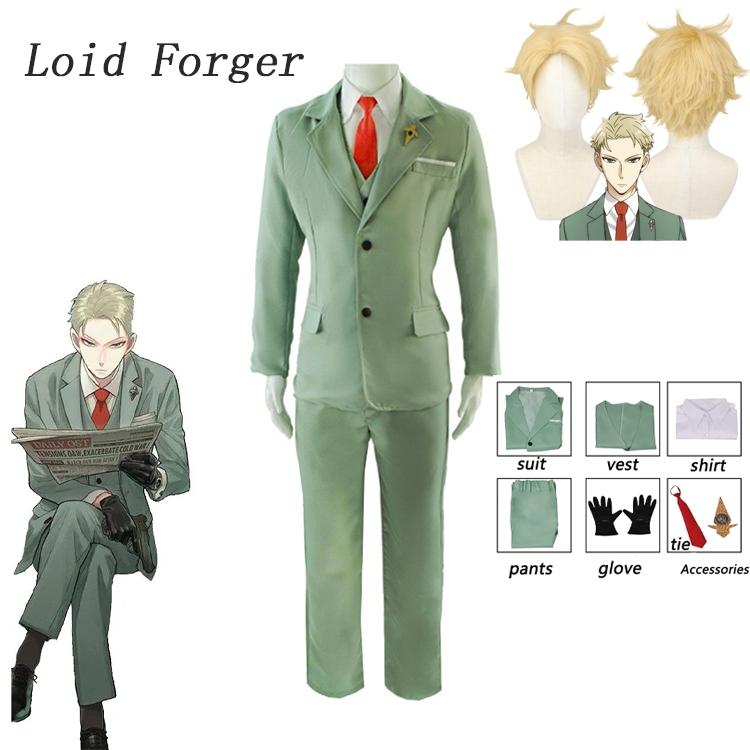 Anime Spy X Family Loid Forger Cosplay Costume Light Green Suit Short ...