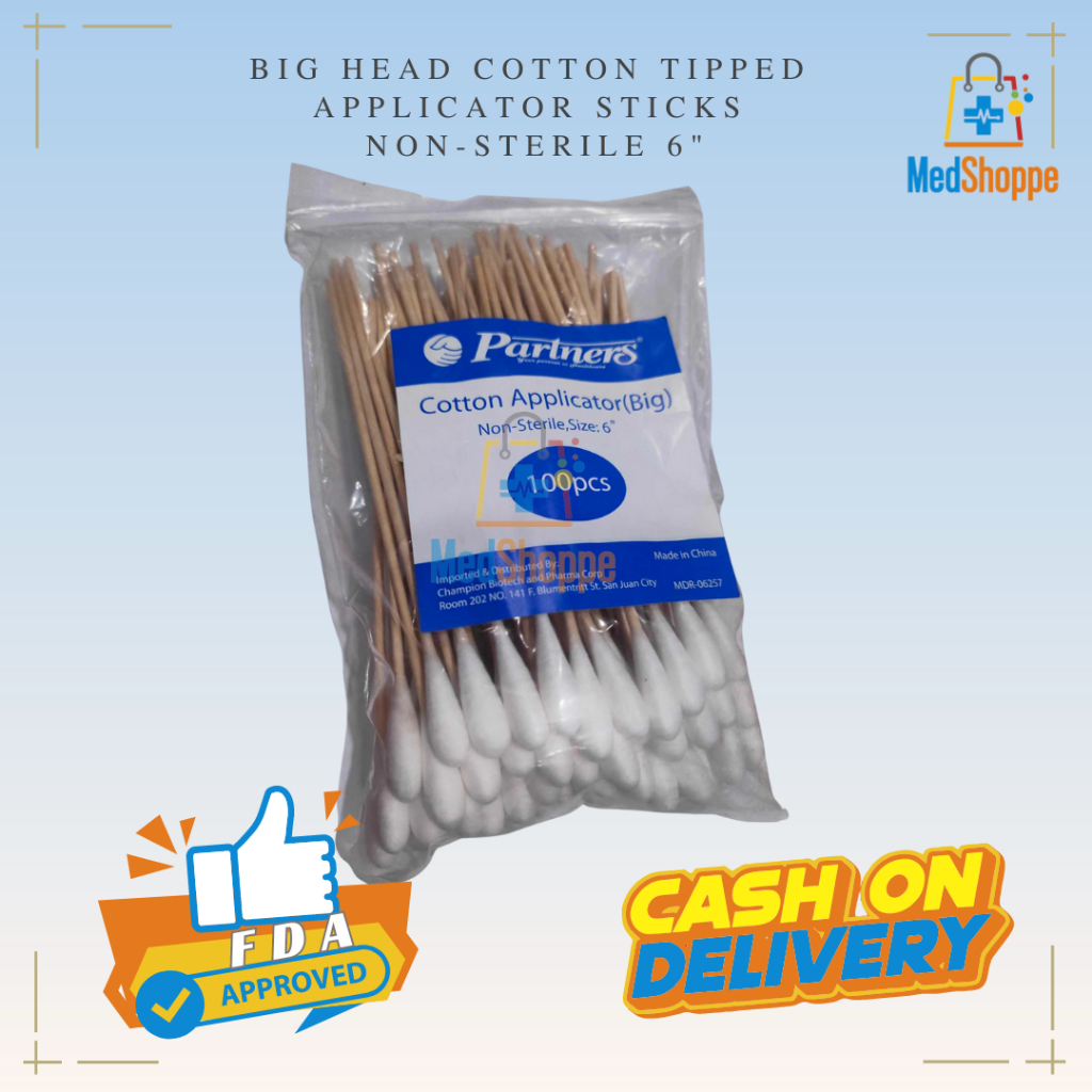 Big Head Cotton Tipped Applicator Sticks Non-Sterile 6" | Shopee ...