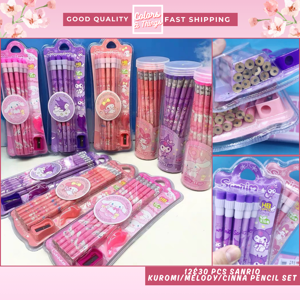 Sanrio Kuromi, Melody, & Cinnamoroll Character Pencil Set 12 & 30 Pcs ...