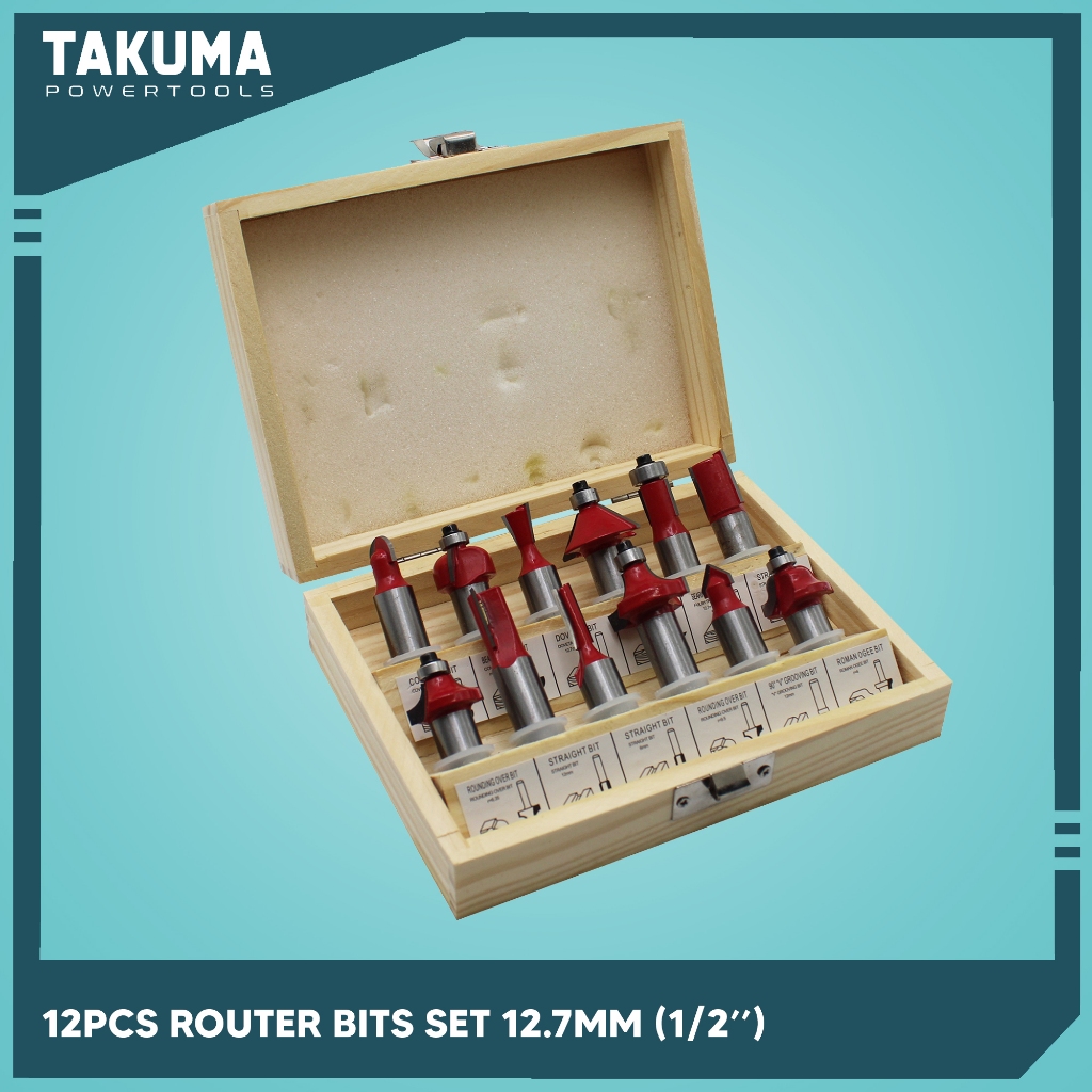 12pcs Router Bit Set for Wood 12.7mm (1/2'') | Shopee Philippines