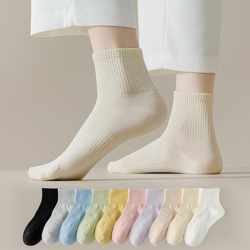 Fashion Cotton Socks 10 Pairs Soft Pastel Color Socks Set with Pouch ...