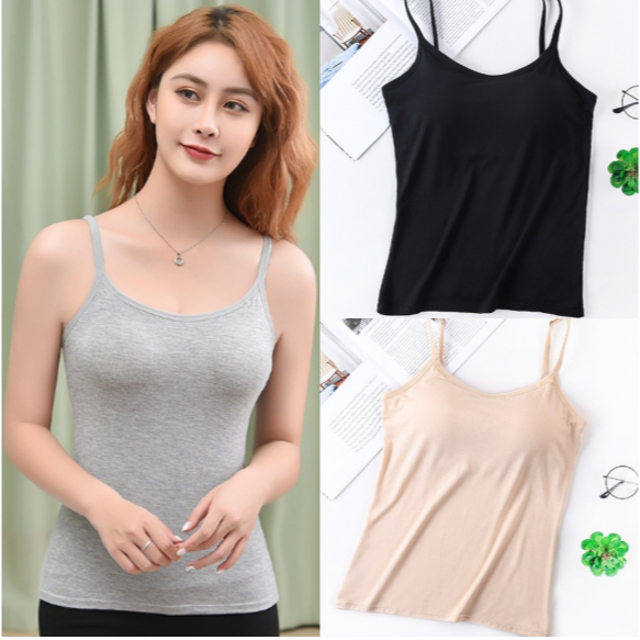 Women's Plain Cami Tank Tops Spaghetti Strap Sando Sleeveless with ...