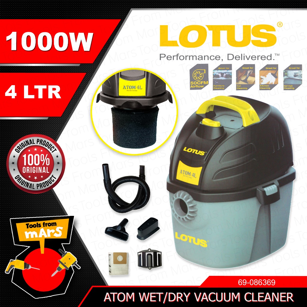 Lotus 4L 1000W Vacuum Cleaner Wet & Dry for Dust Dirt Self Cleaning ...