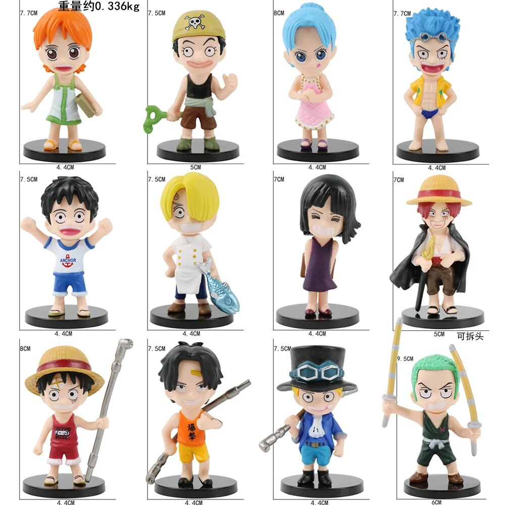 Set of 12 One Piece PVC Cartoon Figures, Luffy, Nami, Zoro Collection ...