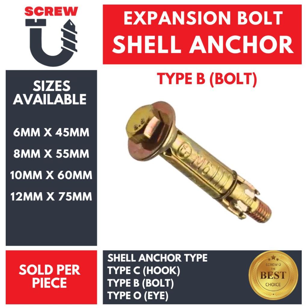 Shell Anchor BOLT Type B Expansion Bolt Fix Anchor | SOLD PER PC ...
