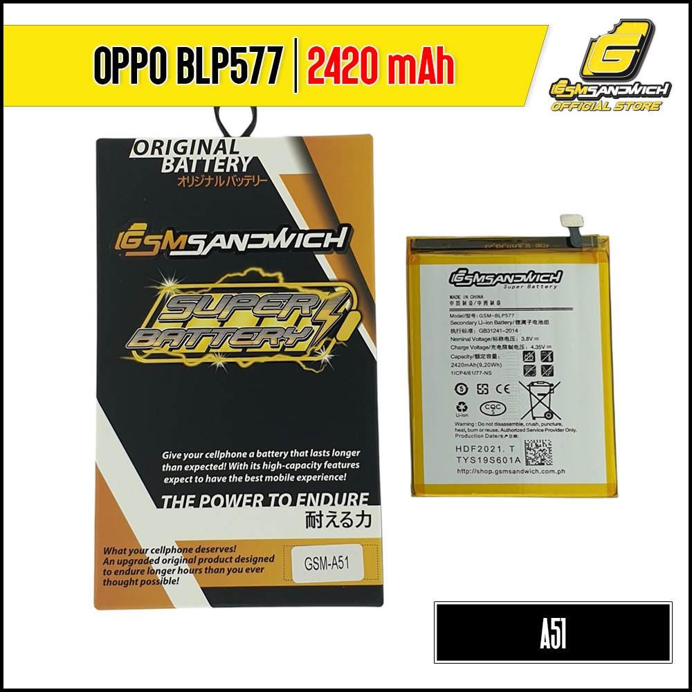 GSMSandwich Super Battery BLP577 for OPPO A51 2420mAh | Shopee Philippines