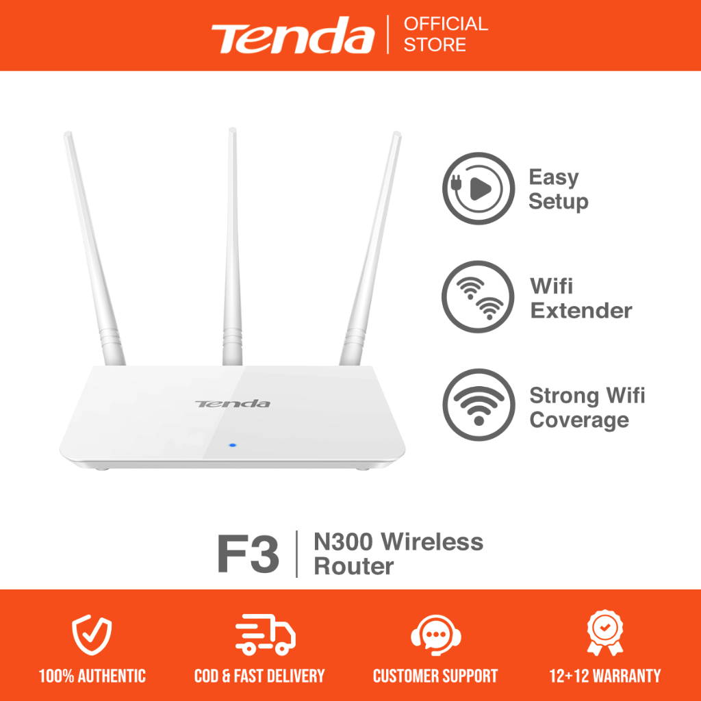 Tenda F3 N300 Single Band Wifi Router | Access Point | Wifi Extender | WISP | Plug and Play ...