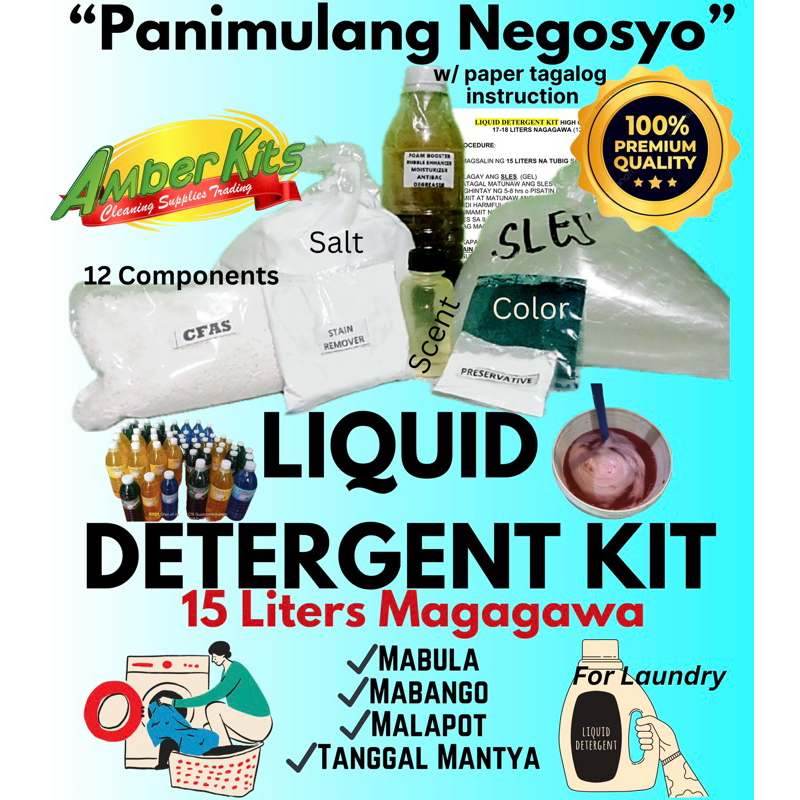 LIQUID DETERGENT KIT Diy make 15Liters bottles Laundry Instant Siksik Easy Mix Premix Fave ...