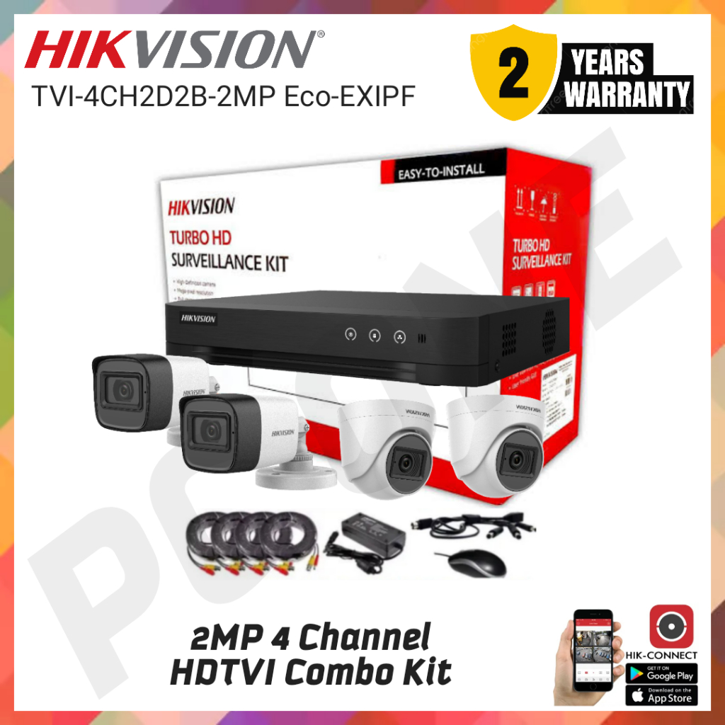 HIKVISION 2MP 4 Channel HDTVI Combo Kit TVI-4CH2D2B-2MP Eco(3.6)EXIPF ...