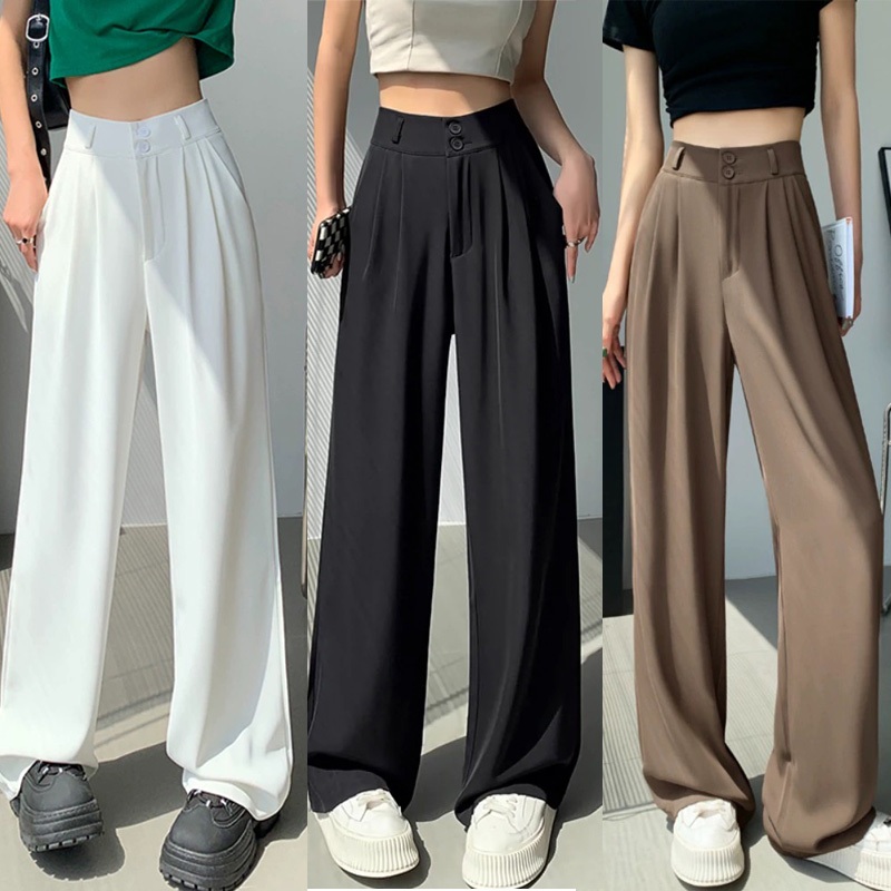 GDTIMA Korean casual straight vertical suit pants slacks white pants ...