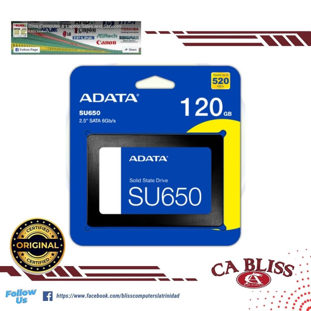 ADATASU650 Solid State Drive 120GB 2.5" - SATA III Internal Solid State ...