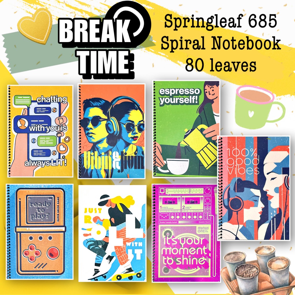 SPRING LEAF 685 Spiral Notebook BREAK TIME single looped wire 80 leaves ...