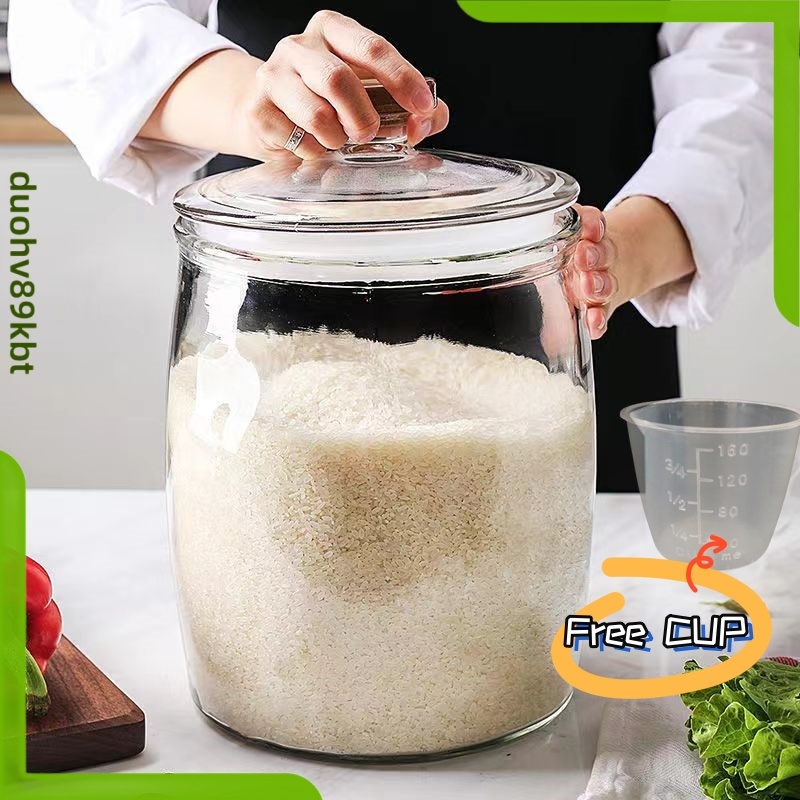 Big glass jar rice Storage container food canisters Box Flour bucket ...