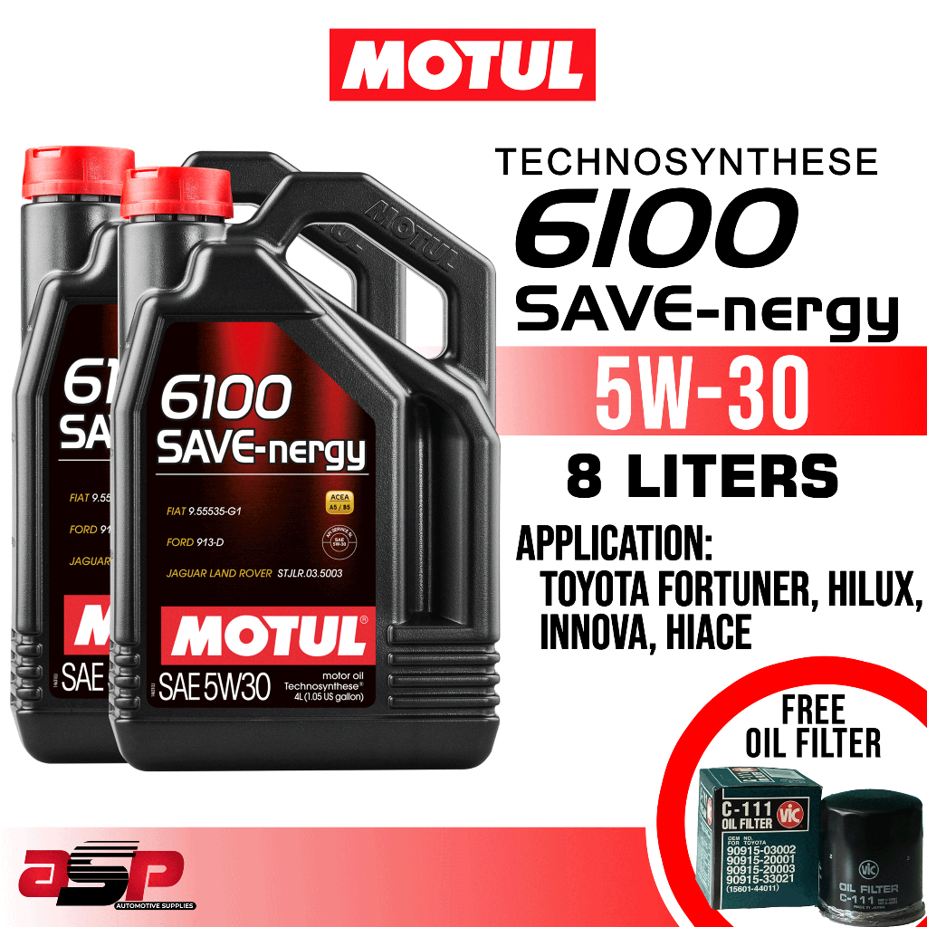 MOTUL 6100 SAVE-NERGY 5W-30 8 Liters Change Oil Bundle for Toyota ...