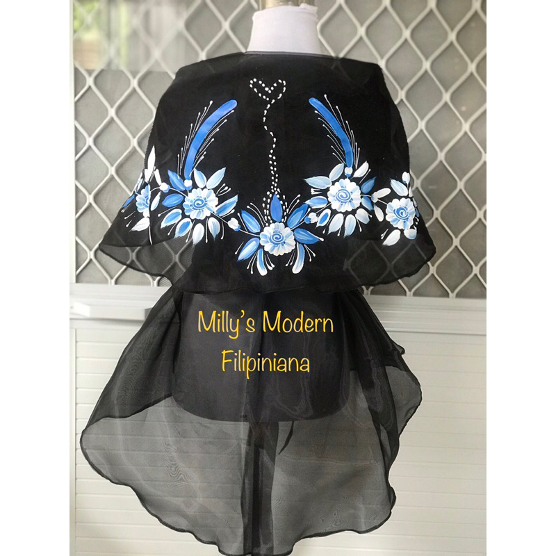 black blue handpaint millys modern filipiniana wrap around balabal ...